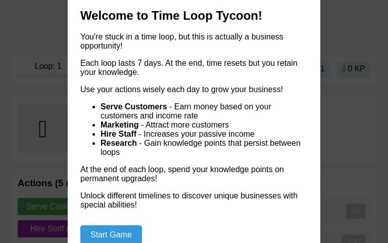 Time Loop Tycoon ― Perchance Generator