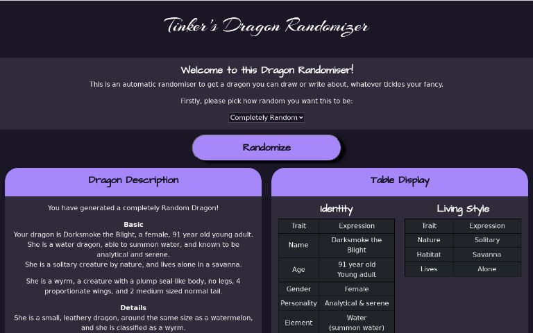 Tinker's Dragon Randomizer ― Perchance Generator