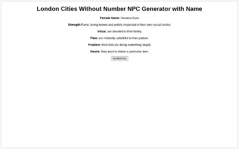 London Cities Without Number NPC Generator with Name