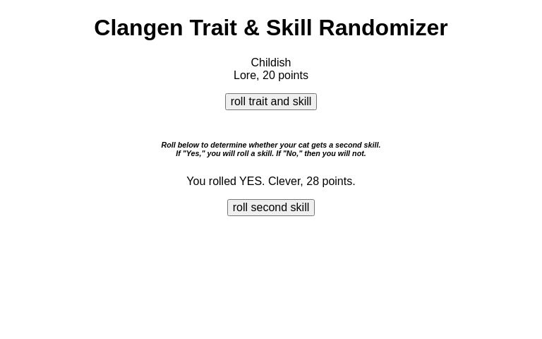 Clangen Trait & Skill Randomizer ― Perchance Generator
