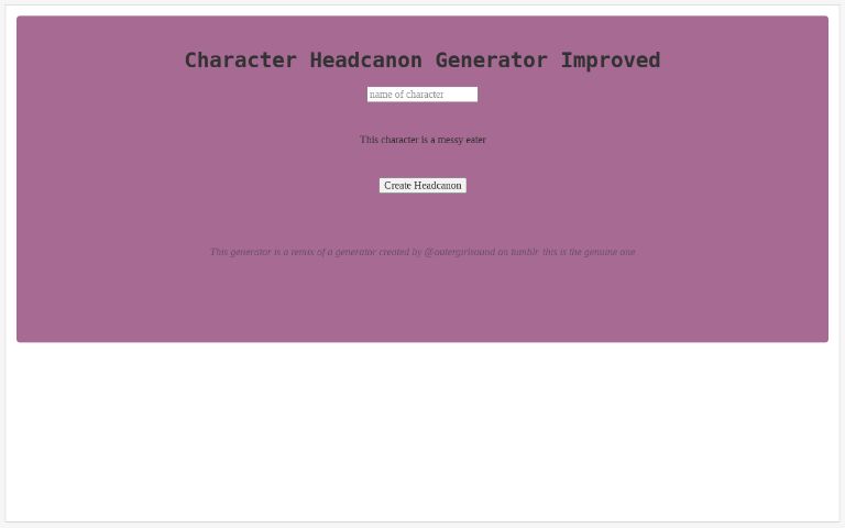 Character Headcanon Generator Improved