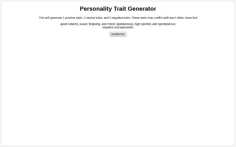 Personality Trait Generator