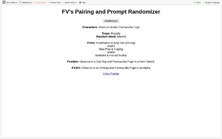FV's Pairing and Prompt Randomizer ― Perchance Generator