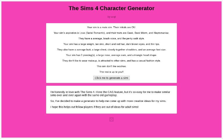 The Sims 4 Character Generator