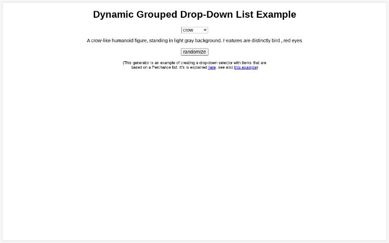 Dynamic Grouped Drop-Down List Example ― Perchance Generator