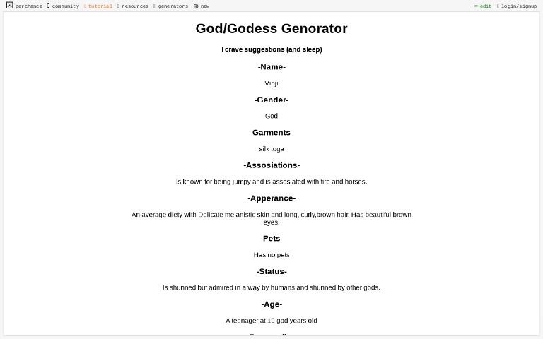God/Godess Genorator ― Perchance Generator