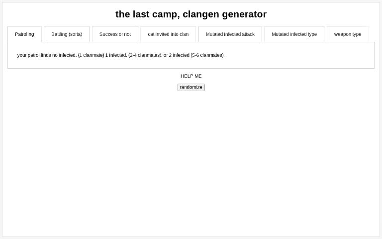 the last camp, clangen generator