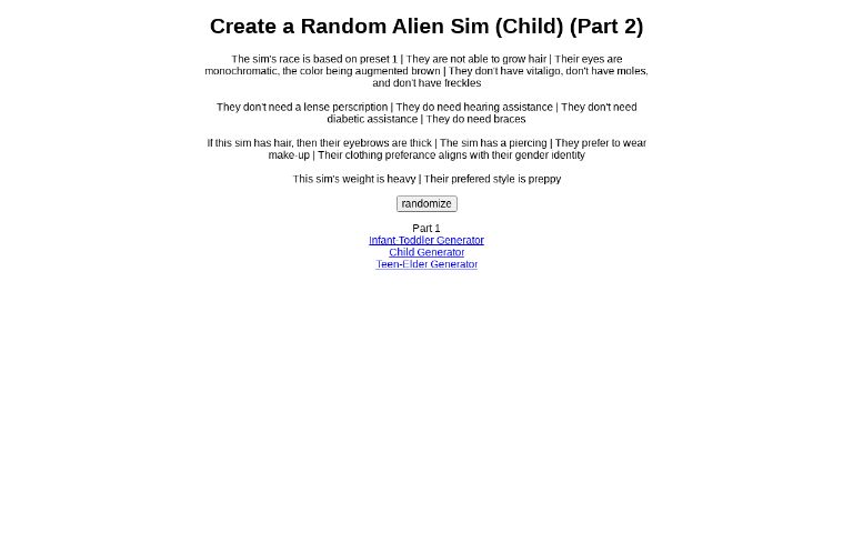 Create a Random Alien Sim (Child) (Part 2) ― Perchance Generator