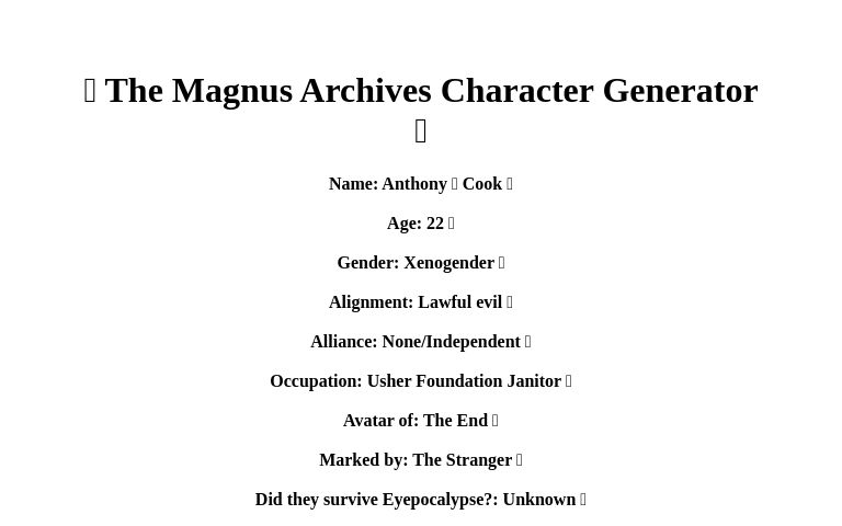 👁️ The Magnus Archives Character Generator 👁️