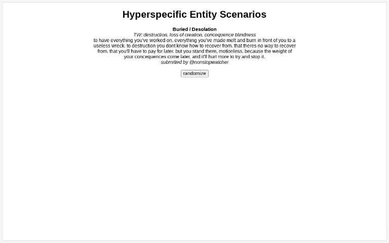 Hyperspecific Entity Scenarios ― Perchance Generator