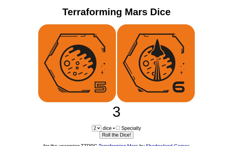 Terraforming Mars Dice ― Perchance Generator