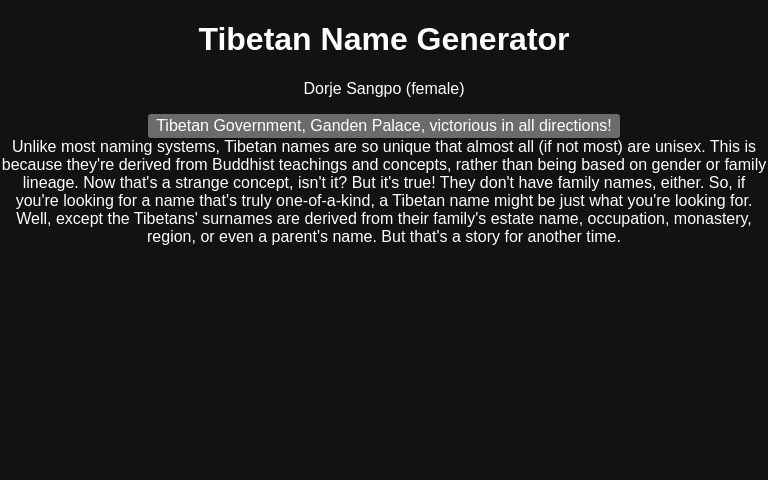 Tibetan Name Generator