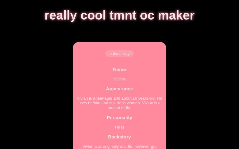really cool tmnt oc maker ― Perchance Generator