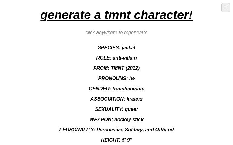 TMNT OC ― Perchance Generator