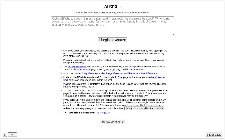 AI RPG - Text Adventure - free, unlimited, no sign-up ― Perchance Generator