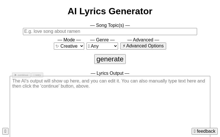 AI Lyrics Generator (free, no sign-up, unlimited)