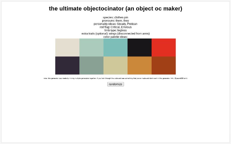 the ultimate objectocinator (an object oc maker) ― Perchance Generator