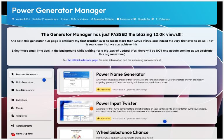 🔥 Power Generator Manager — a generator hub page for all my creations 🔥