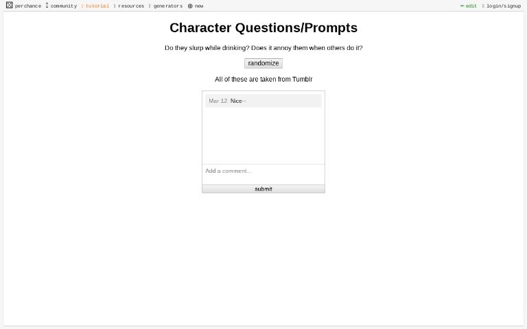Character Questions/Prompts ― Perchance Generator