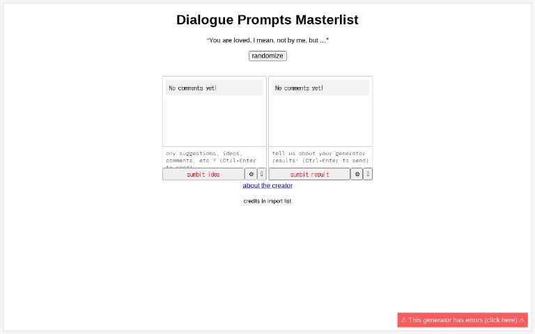 Dialogue Prompts Masterlist ― Perchance Generator