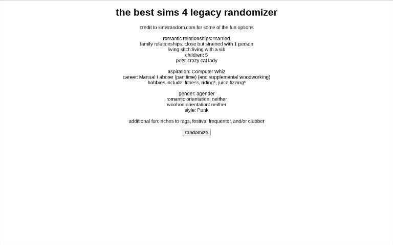 the best sims 4 legacy randomizer ― Perchance Generator