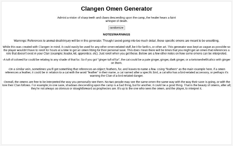 Clangen Omen Generator