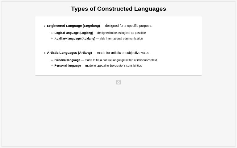 Types of Constructed Languages ― Perchance Generator