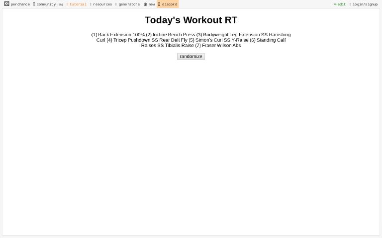 Today's Workout RT ― Perchance Generator