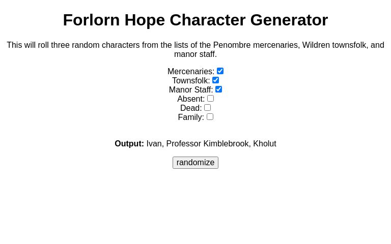Forlorn Hope Character Generator