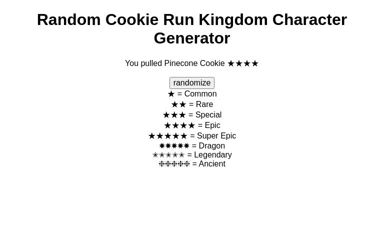 Random Cookie Run Kingdom Character Generator