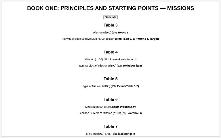 BOOK ONE: PRINCIPLES AND STARTING POINTS — MISSIONS ― Perchance Generator