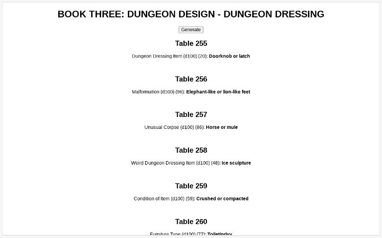 BOOK THREE: DUNGEON DESIGN - DUNGEON DRESSING ― Perchance Generator