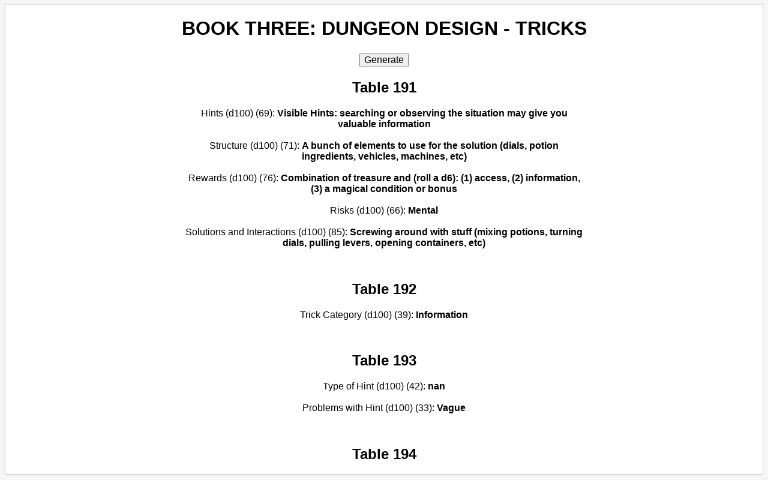 BOOK THREE: DUNGEON DESIGN - TRICKS ― Perchance Generator