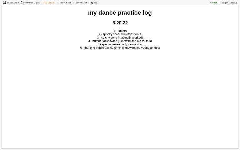 my dance practice log ― Perchance Generator