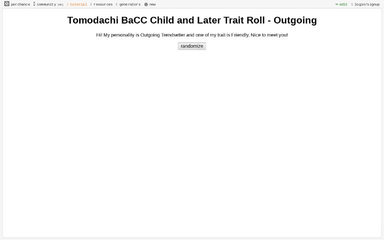 Tomodachi BaCC Child and Later Trait Roll - Outgoing ― Perchance Generator