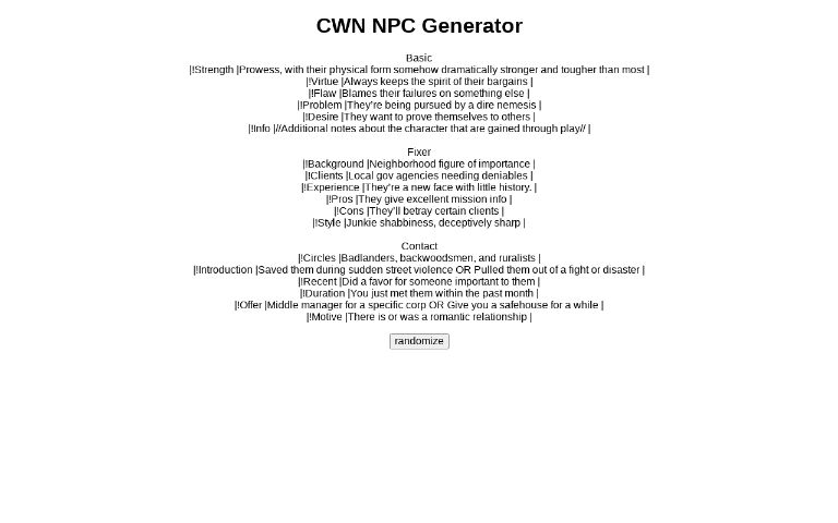 CWN NPC Generator