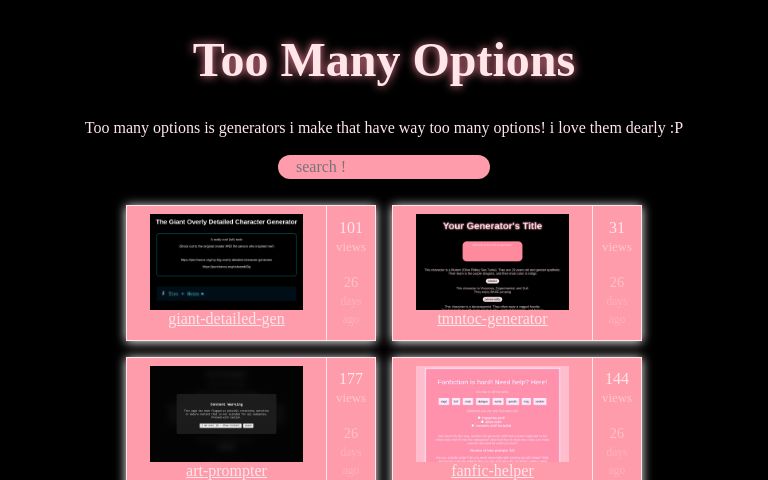 Too Many Options ― Perchance Generator