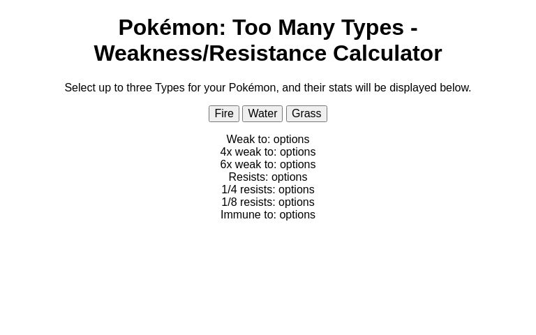 Pokémon: Too Many Types - Weakness/Resistance Calculator ― Perchance ...
