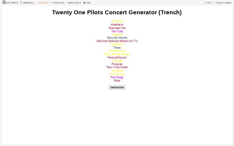Twenty One Pilots Concert Generator (Trench)