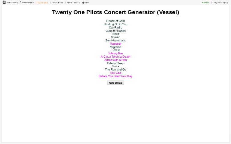 Twenty One Pilots Concert Generator (Vessel) ― Perchance