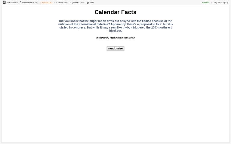 Calendar Facts ― Perchance Generator