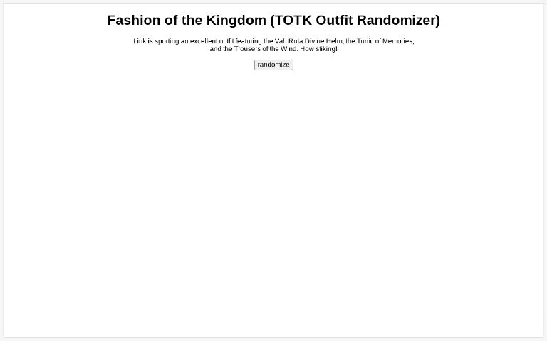Fashion of the Kingdom (TOTK Outfit Randomizer) ― Perchance Generator