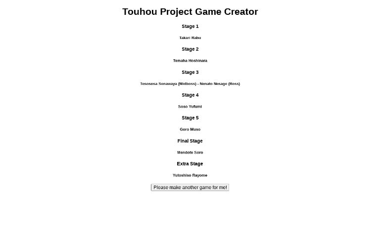 Touhou Project Game Creator ― Perchance Generator