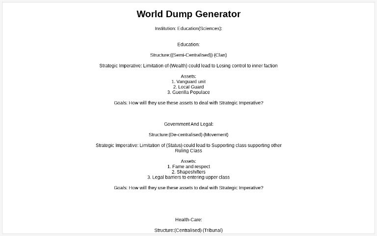 World Dump Generator