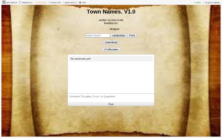 Town Name maker. V2.0 ― Perchance Generator