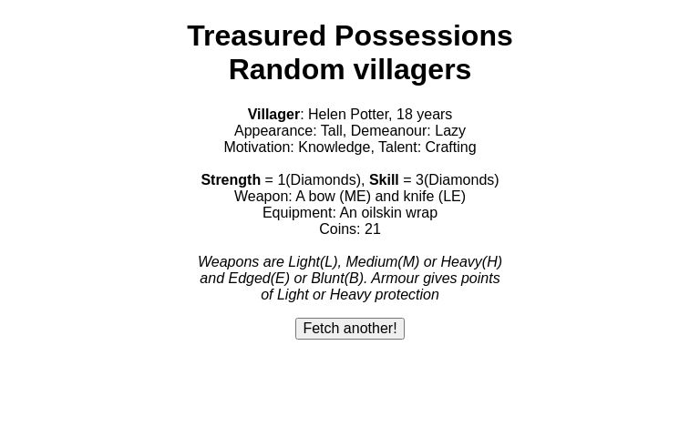 Treasured PossessionsRandom villagers ― Perchance Generator