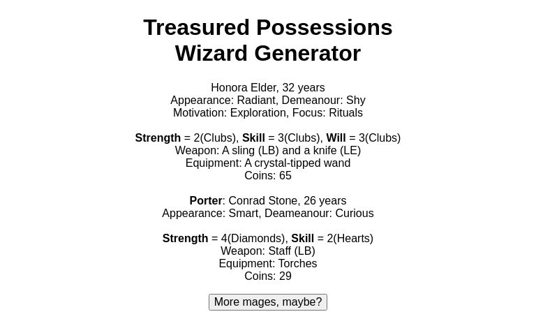 Treasured PossessionsWizard Generator