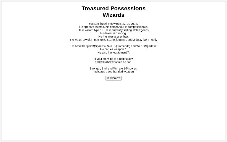Treasured PossessionsWizards ― Perchance Generator
