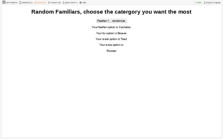 Random Familiars, choose the catergory you want the most ― Perchance ...