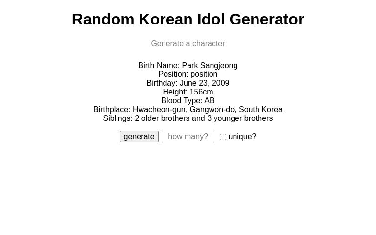 Random Korean Idol Generator